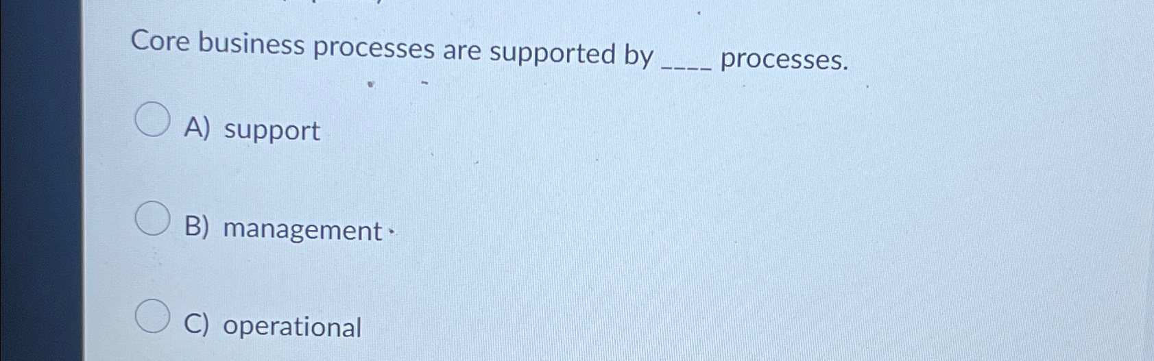 Solved Core business processes are supported by processes.A) | Chegg.com