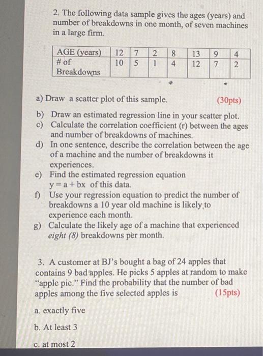 Solved 2. The following data sample gives the ages (years) | Chegg.com