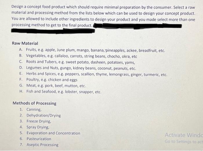 Solved Design a concept food product which should require | Chegg.com