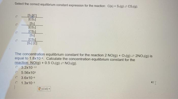 Solved Select the correct equilibrium constant expression | Chegg.com