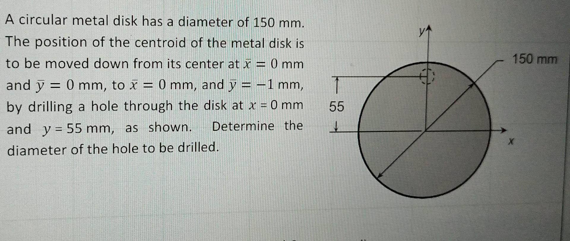 Solved A circular metal disk has a diameter of 150 mm. The | Chegg.com