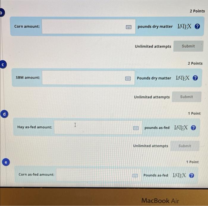 11 HW10 ANSC 221 Ration Balancing on Amount of | Chegg.com