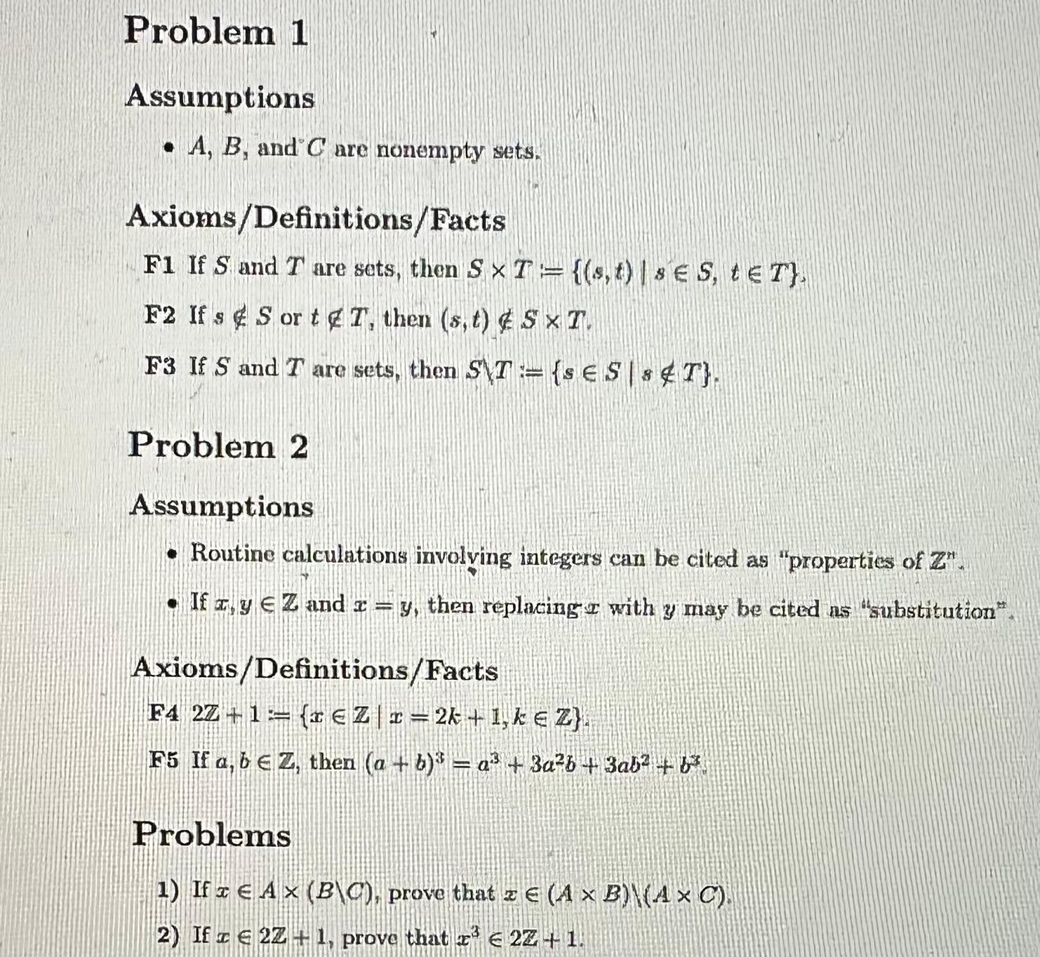 Solved Problem 1AssumptionsA,B, ﻿and C ﻿are nonempty | Chegg.com
