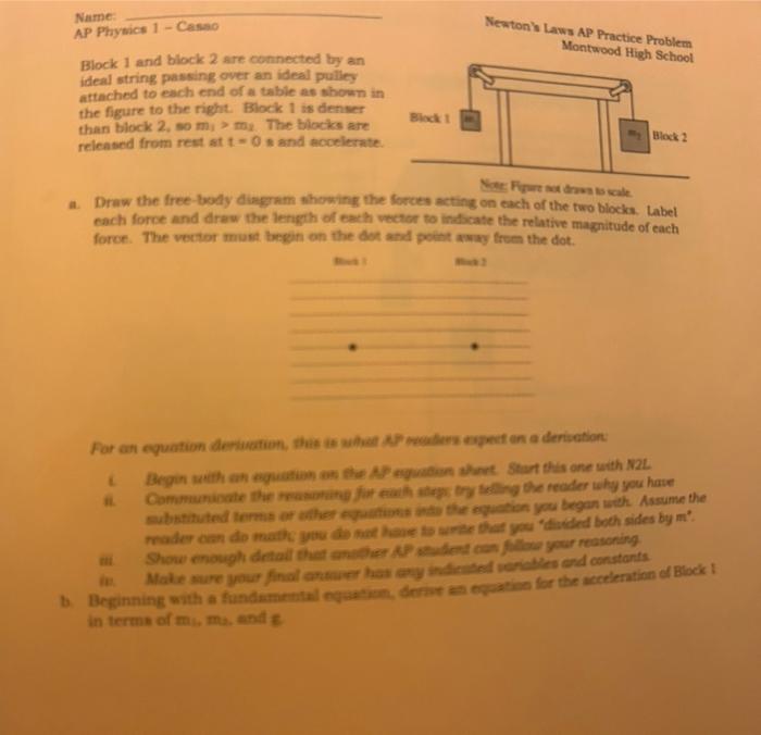 Solved AP Physics 1 - Casao Newton's Laws AP Practice | Chegg.com