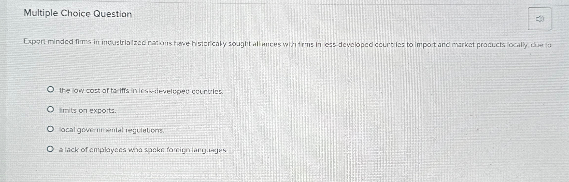 Solved Multiple Choice QuestionExport-minded firms in | Chegg.com