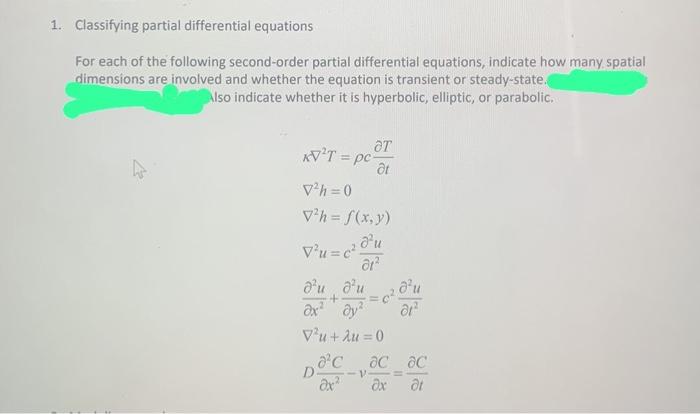Solved 1. Classifying partial differential equations For | Chegg.com
