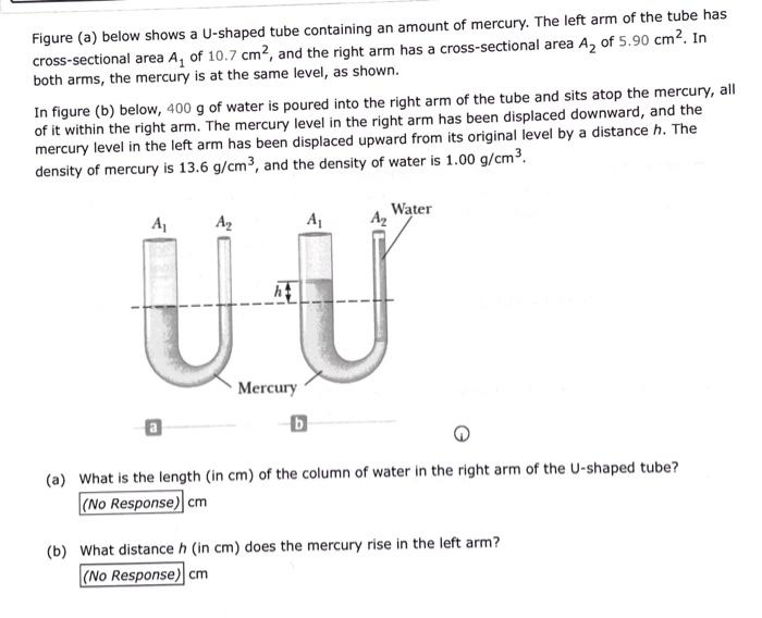 Solved Figure (a) below shows a U-shaped tube containing an | Chegg.com