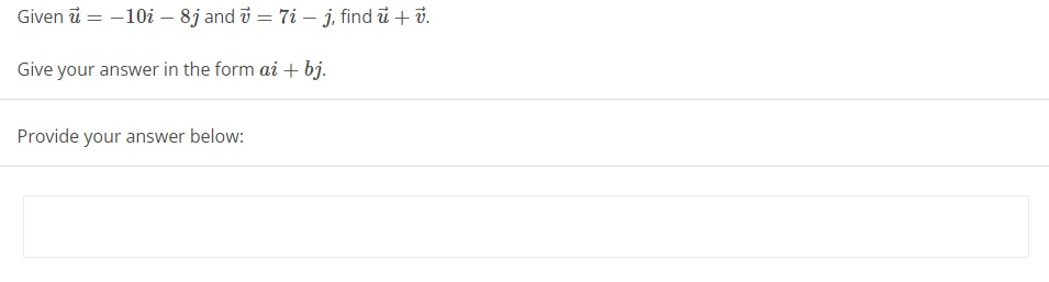 Solved Given vec(u)=-10i-8j ﻿and vec(v)=7i-j, ﻿find | Chegg.com