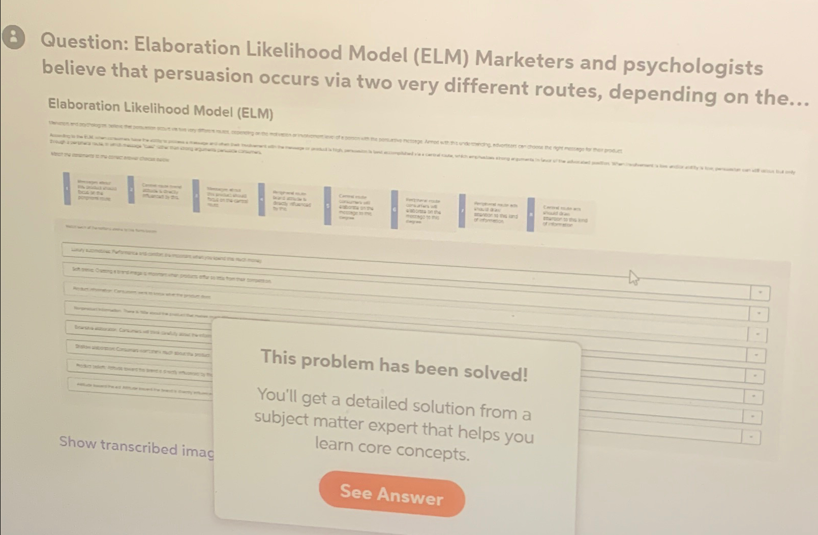 Solved (8) ﻿Question: Elaboration Likelihood Model (ELM) | Chegg.com