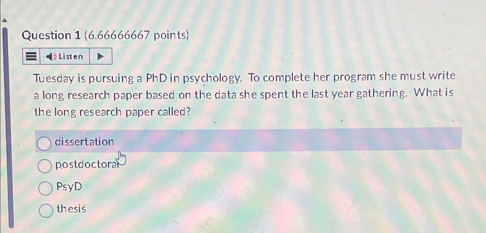 Solved Question 1 ( 6.66666667 ﻿points)ListenTuesday is | Chegg.com