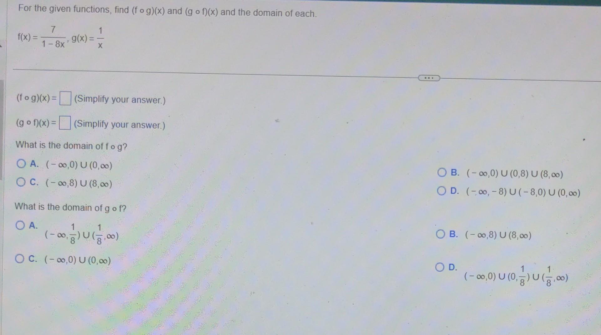 Solved For the given functions, find (f∘g)(x) and (g∘f)(x) | Chegg.com
