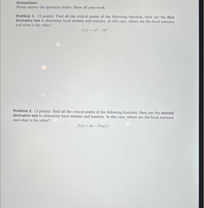 Solved Problem 1. ( 3 points) Find all the critical points | Chegg.com