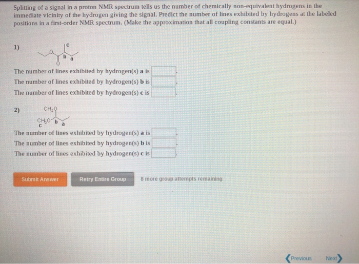 Solved Splitting of a signal in a proton NMR spectrum tells | Chegg.com