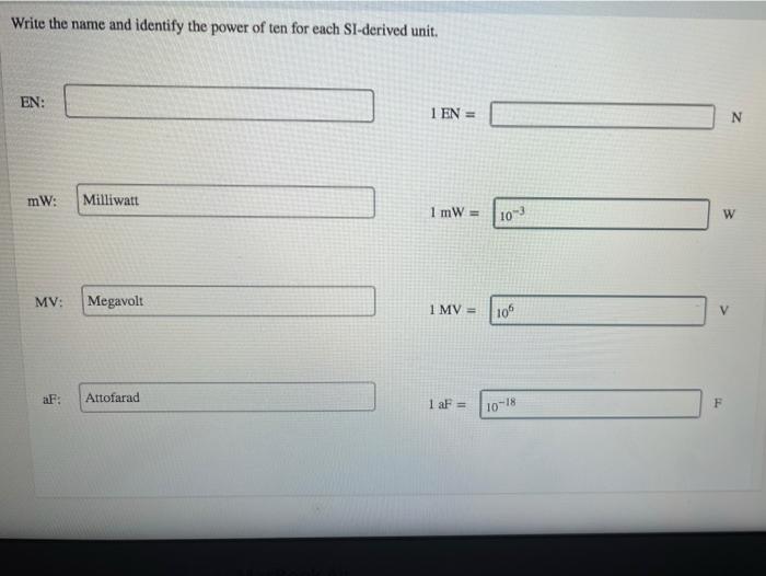 Solved Write the name and identify the power of ten for each | Chegg.com