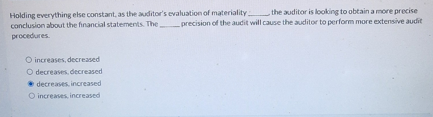Solved Holding everything else constant, as the auditor's | Chegg.com