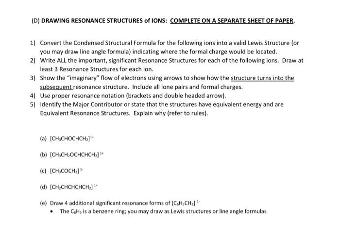 Solved (C) DRAWING RESONANCE STRUCTURES: COMPLETE ON A | Chegg.com