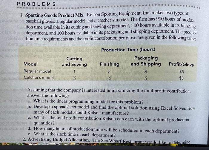 PROBLEMS 1. Sporting Goods Product Mix. Kelson | Chegg.com PROBLEMS 1. Sporting Goods Product Mix. Kelson | Chegg.com