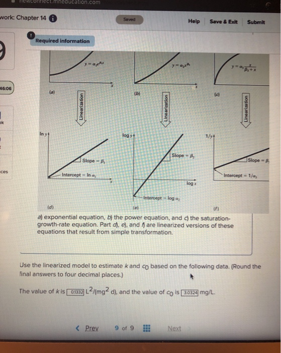 Solved use the linearize model to estimate k and C0 based on | Chegg.com