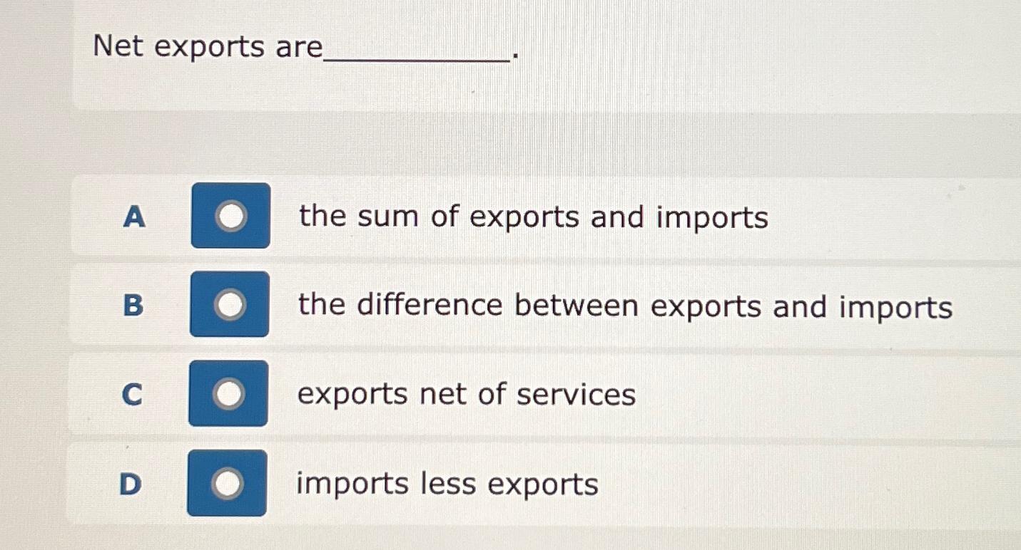 Solved Net exports areA the sum of exports and importsB the | Chegg.com