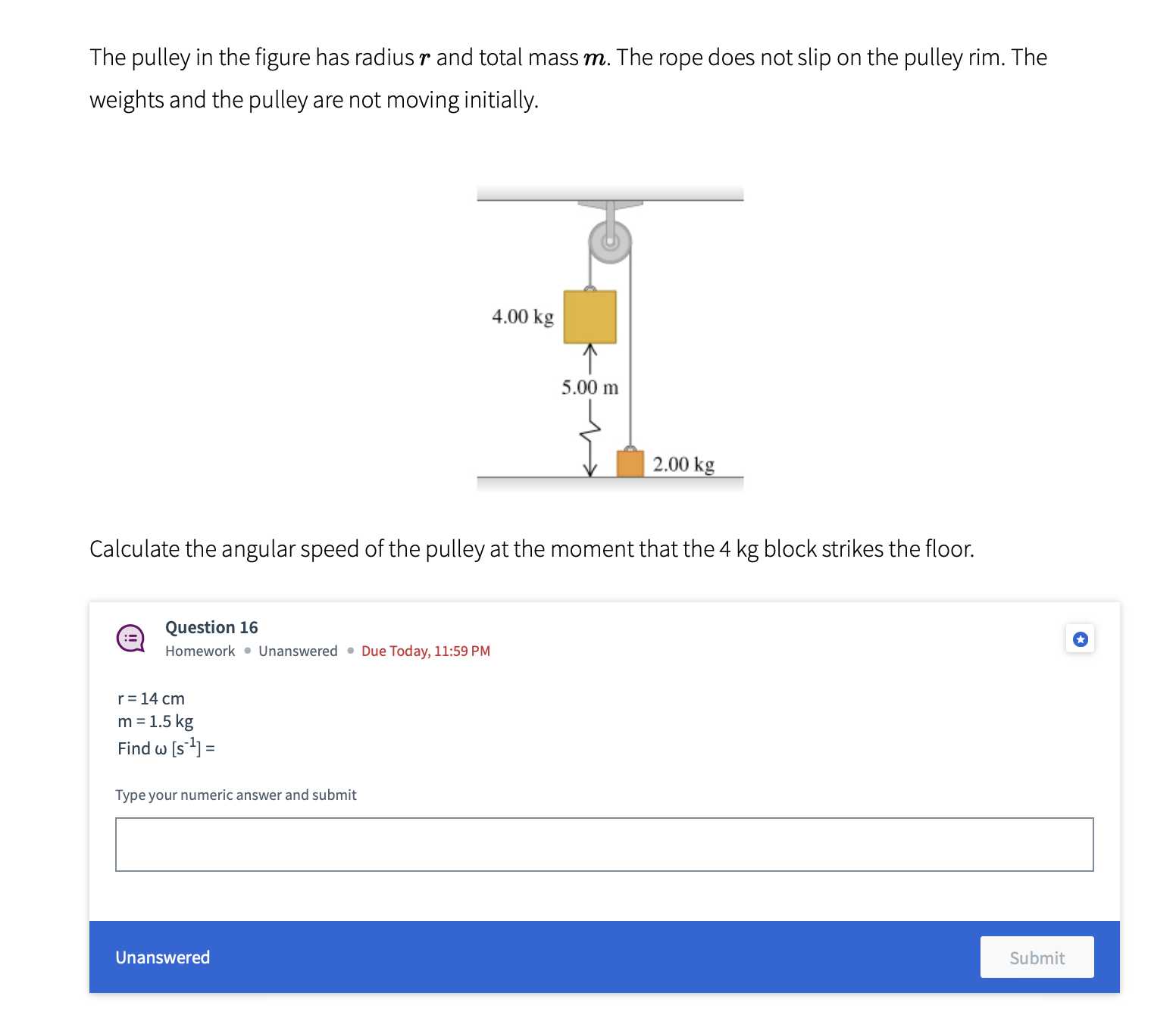 Solved The pulley in the figure has radius r ﻿and total mass | Chegg.com