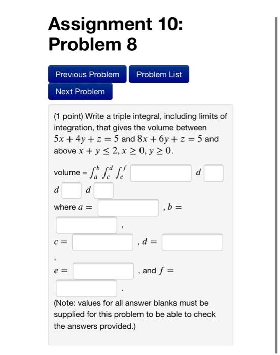 Solved Assignment 10: Problem 8 Problem List Previous | Chegg.com