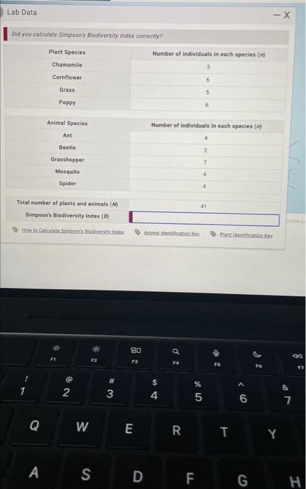 Solved Lab Data Did you calculate Simpson's Biodiversity | Chegg.com Solved Lab Data Did you calculate Simpson's Biodiversity | Chegg.com