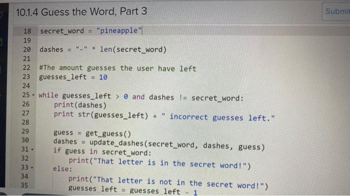 Solved 10.1.4 Guess the Word, Part 3 S - mun - Hoo oo your | Chegg.com
