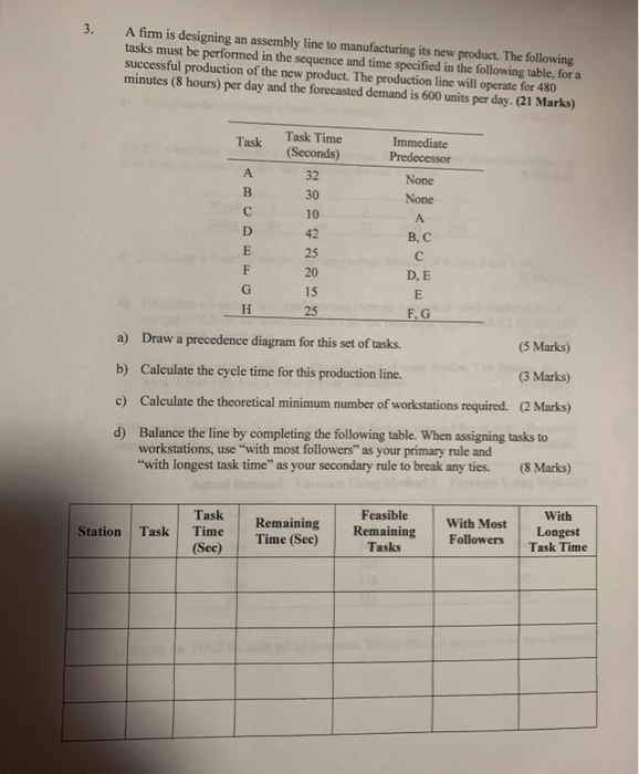 Solved 3. A firm is designing an assembly line to | Chegg.com