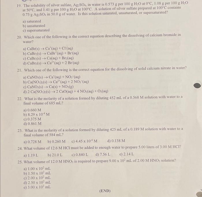 Solved 19. The solubility of silver sulfate, Ag2SO4, in | Chegg.com