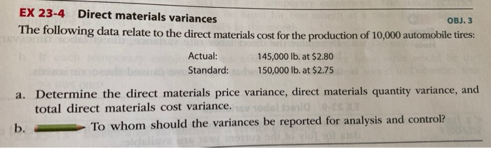 Solved EX 23-4 Direct materials variances OBJ. 3 The | Chegg.com