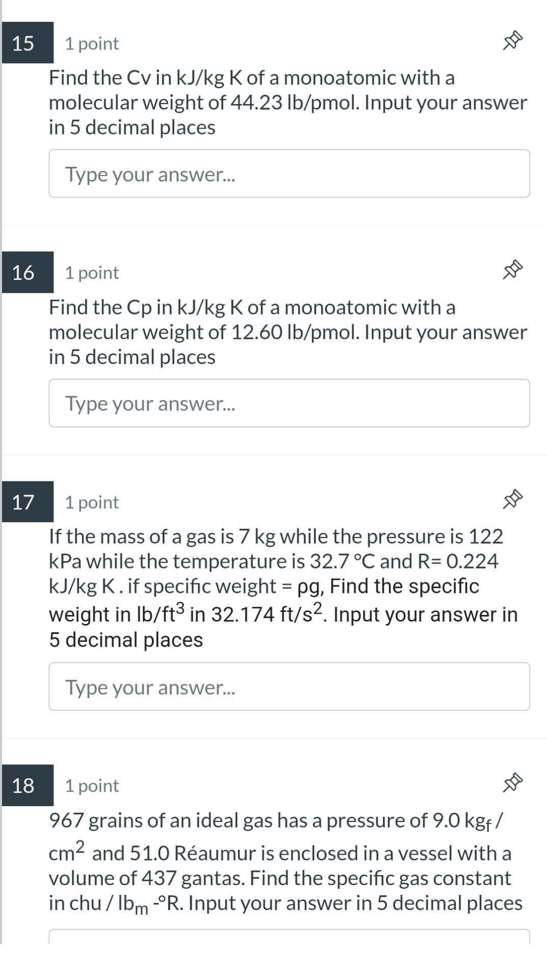 Solved 151 ﻿pointFind the Cv ﻿in kJkgK ﻿of a monoatomic with | Chegg.com