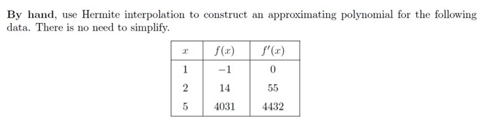 Solved By hand, use Hermite interpolation to construct an | Chegg.com