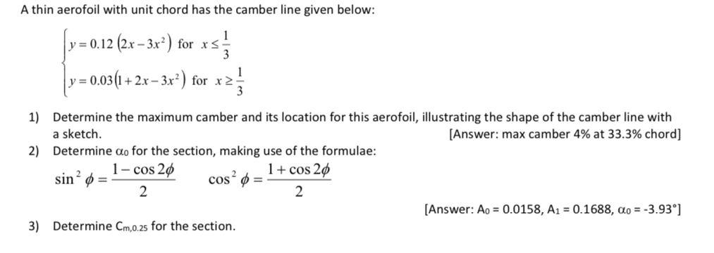A thin aerofoil with unit chord has the camber line | Chegg.com