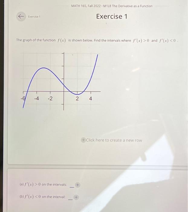 Solved Exercise 1 The graph of the function f(x) is shown | Chegg.com