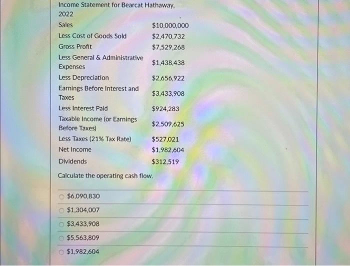 Solved Calculate the operating cash flow. $6,090,830 | Chegg.com