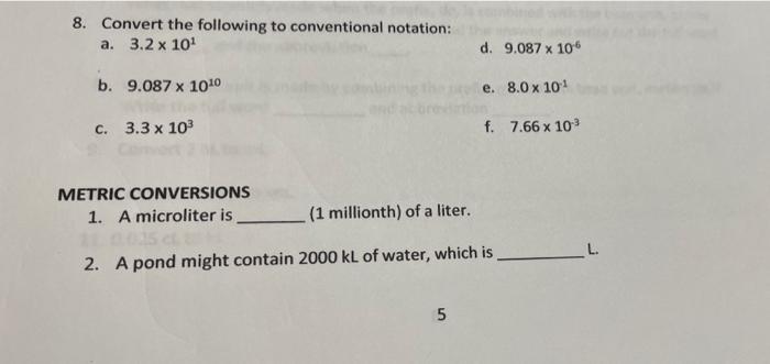 Solved 8. Convert the following to conventional notation: a. | Chegg.com
