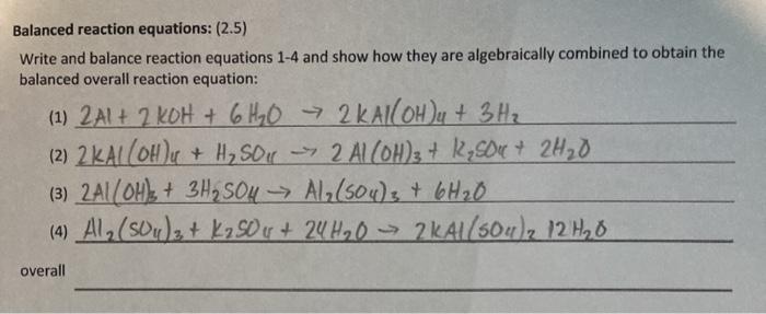 Solved Balanced reaction equations: (2.5) Write and balance | Chegg.com