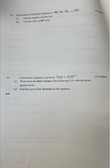 Solved A1. Given that an Arithmetic Sequence is | Chegg.com