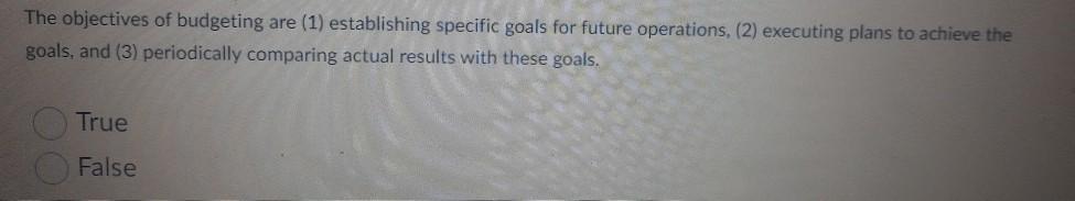 Solved The Objectives Of Budgeting Are 1 Establishing Chegg