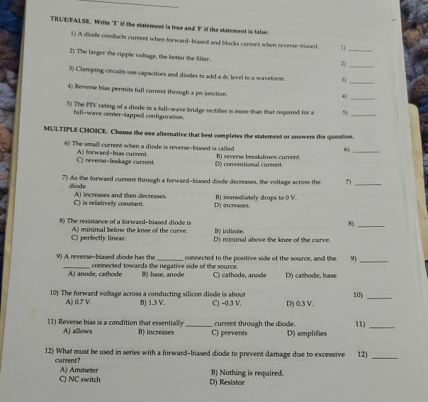Solved TRUE FALSE. Write T if the statement is true and if | Chegg.com
