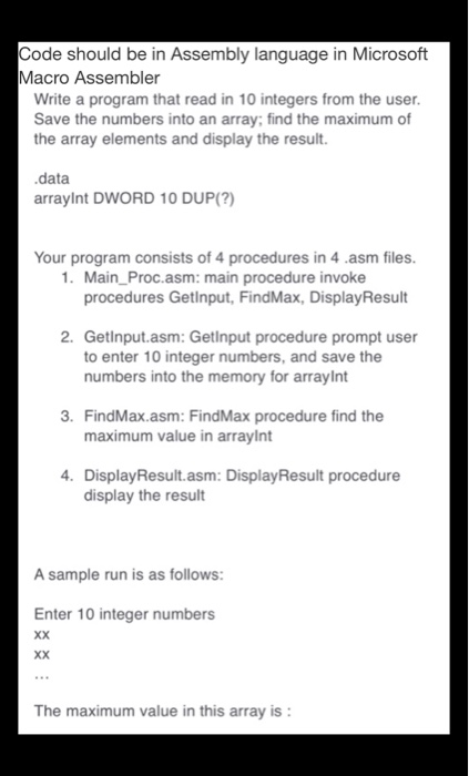 Solved Code should be in Assembly language in Microsoft | Chegg.com