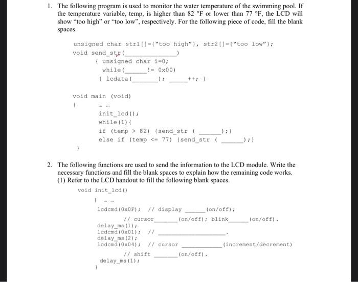 Solved 1. The following program is used to monitor the water | Chegg.com