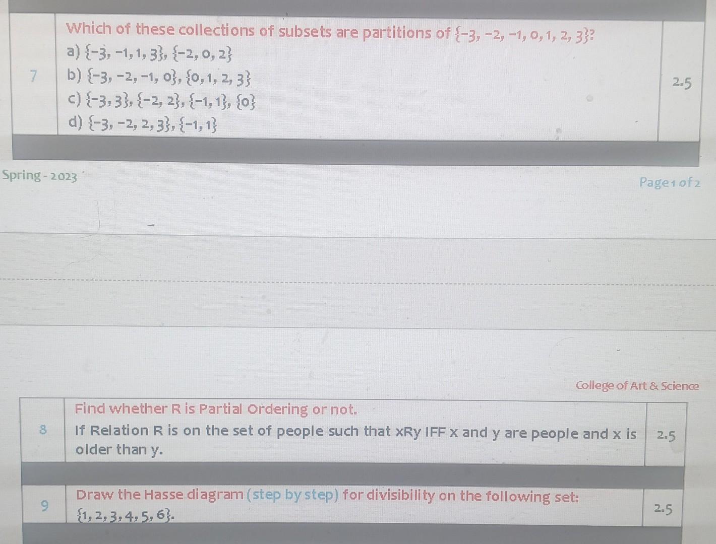 Solved Which of these collections of subsets are partitions | Chegg.com