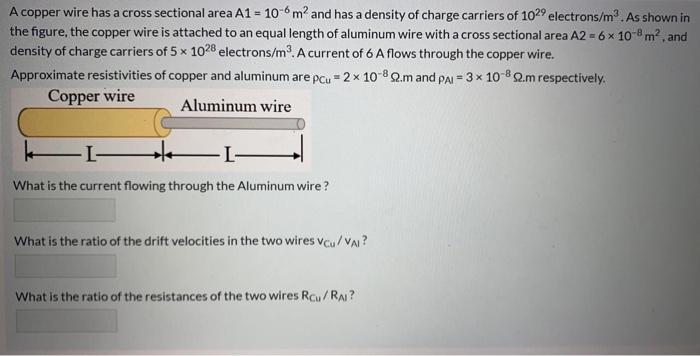 Solved A copper wire has a cross sectional area A1 = 10-6m² | Chegg.com