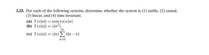 Solved 2.23. For each of the following systems, determine | Chegg.com