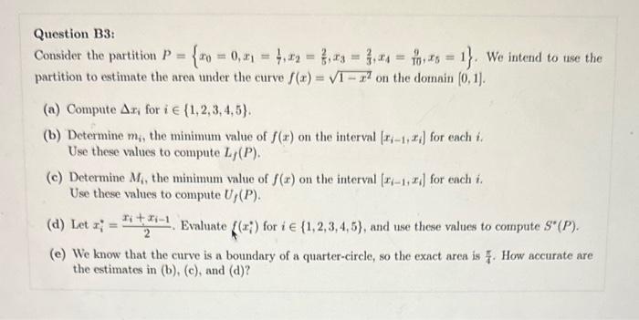 Solved Question B3: Consider the partition | Chegg.com