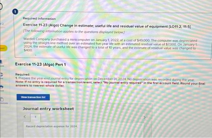 Solved Required informotion Exercise 11-23 (Algo) Change in | Chegg.com