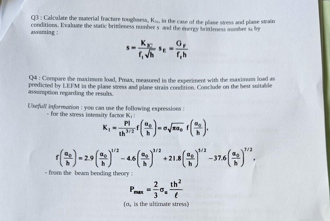 Solved Part 4 : Three-Point Bending Test in Brittle | Chegg.com