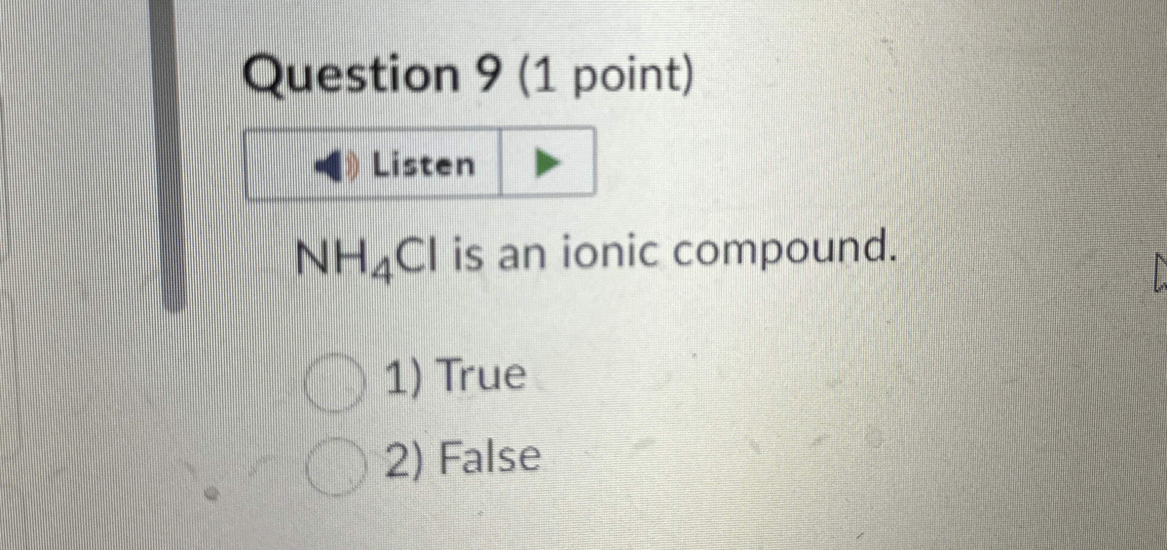 Solved Question 9 (1 ﻿point)NH4Cl ﻿is an ionic | Chegg.com