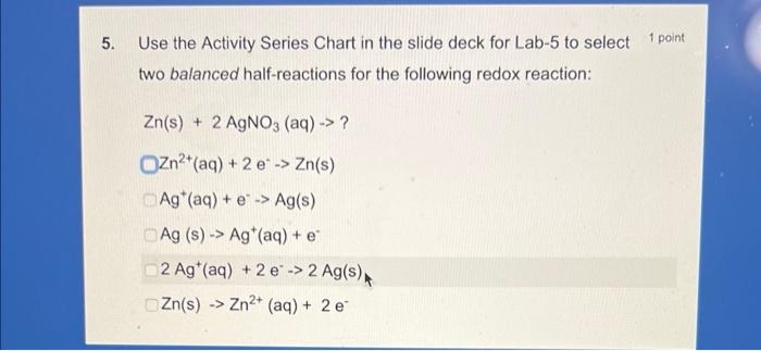 Solved 5. Use the Activity Series Chart in the slide deck | Chegg.com